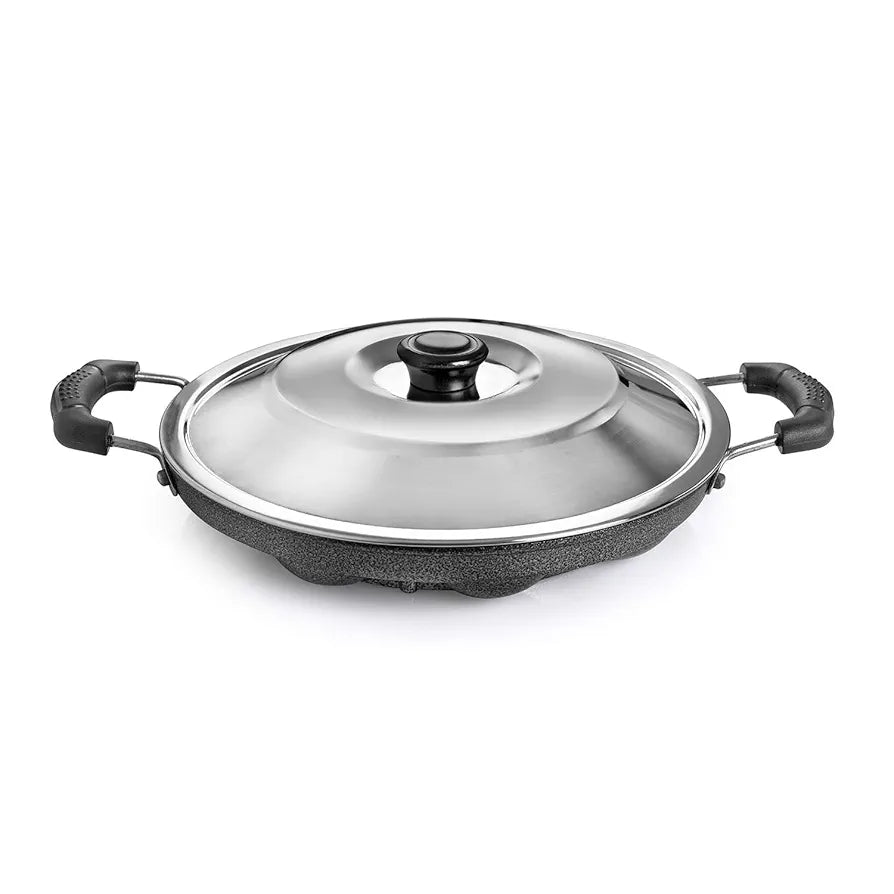 Cello Non-Stick 12 Cavity Appam Patra with Dual Side Handles & Stainle ...