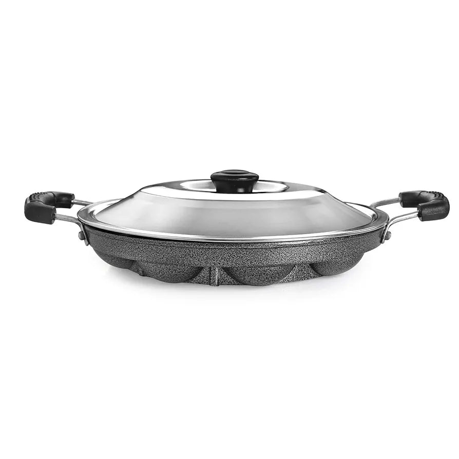 Cello Non-Stick 12 Cavity Appam Patra Pan with Stainless Steel Lid 2 S ...