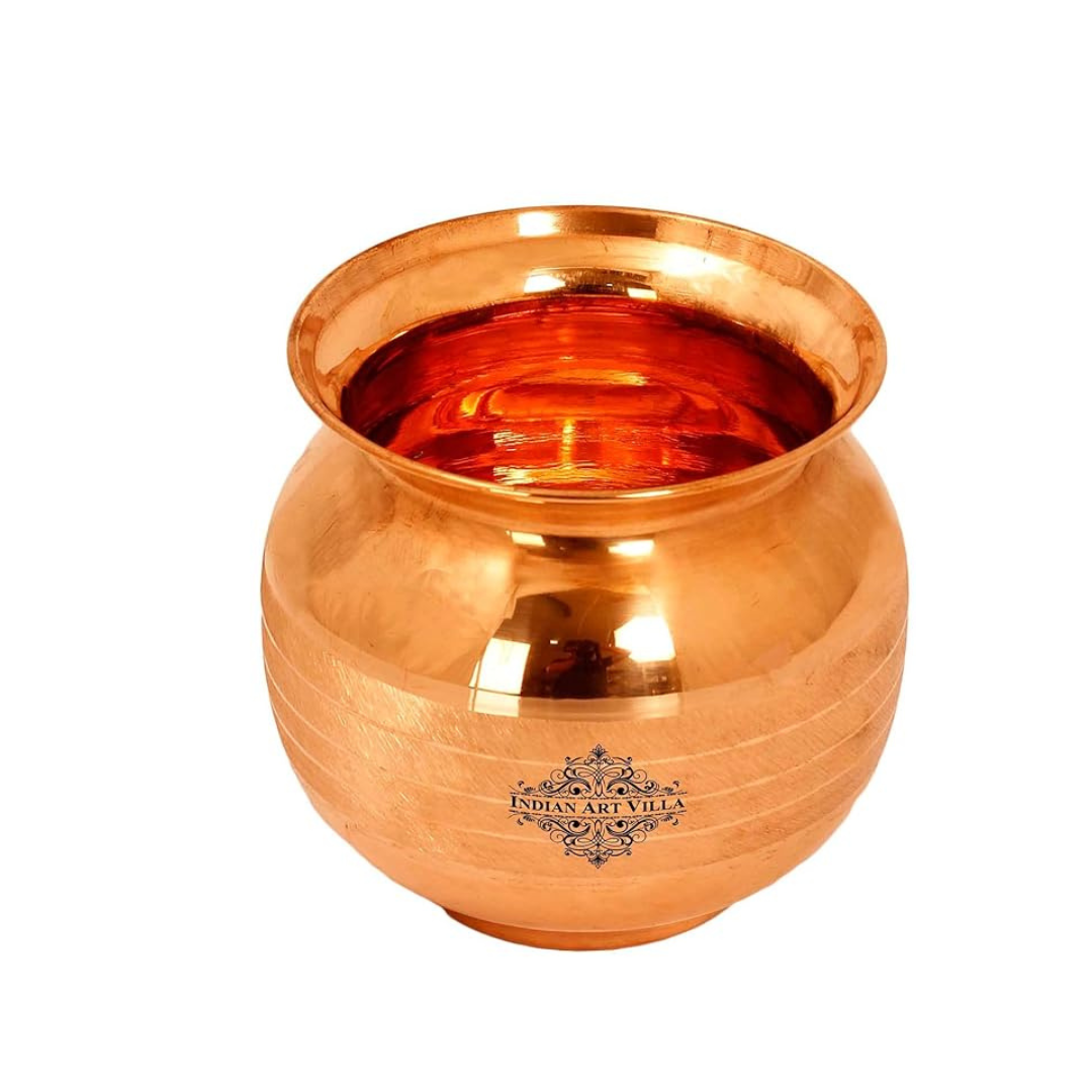 Indian Art Villa Pure Copper Pooja Kalash Lota With Matka Shaped Linin ...