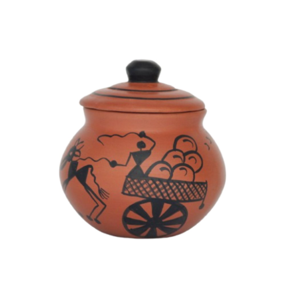 Mitti Cool Clay Curd Pot with Cap 350 ml Warli Cart Design – Veeha's ...
