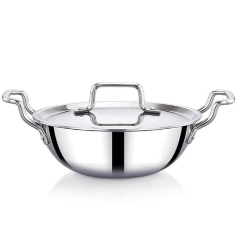 Praylady Stainless Steel Triply Kadai with Lid Nexon Series Dia 20cm 1 ...